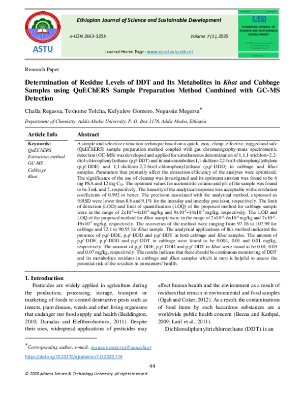 Determination of Residue Levels of DDT and Its Metabolites in Khat and ...