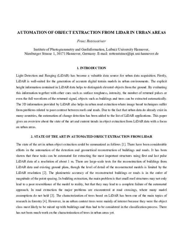 Pdf Automation Of Object Extraction From Lidar In Urban Areas