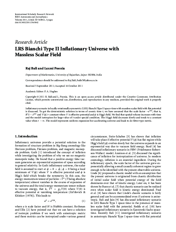 (PDF) Massless Scalar Field in LRS Bianchi Type II Inflationary Universe