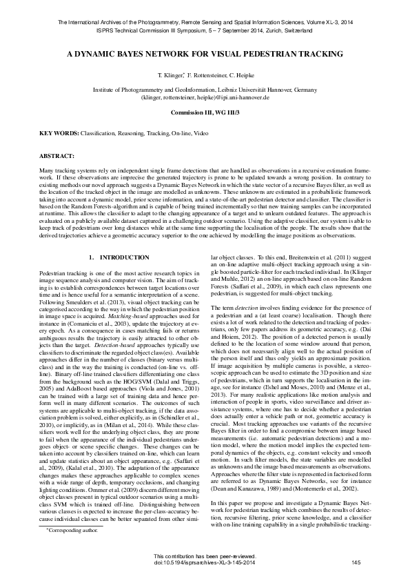 (PDF) A Dynamic Bayes Network for visual Pedestrian Tracking
