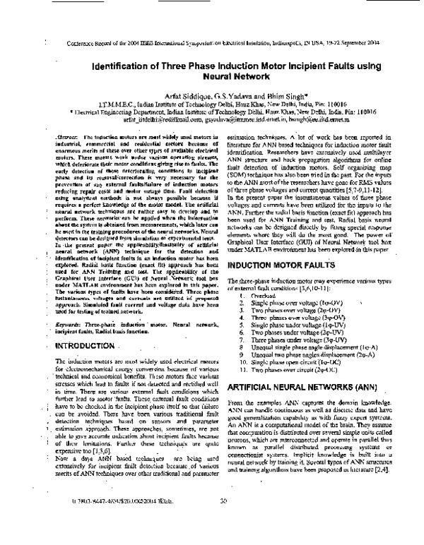 Pdf Identification Of Three Phase Induction Motor Incipient Faults Using Neural Network
