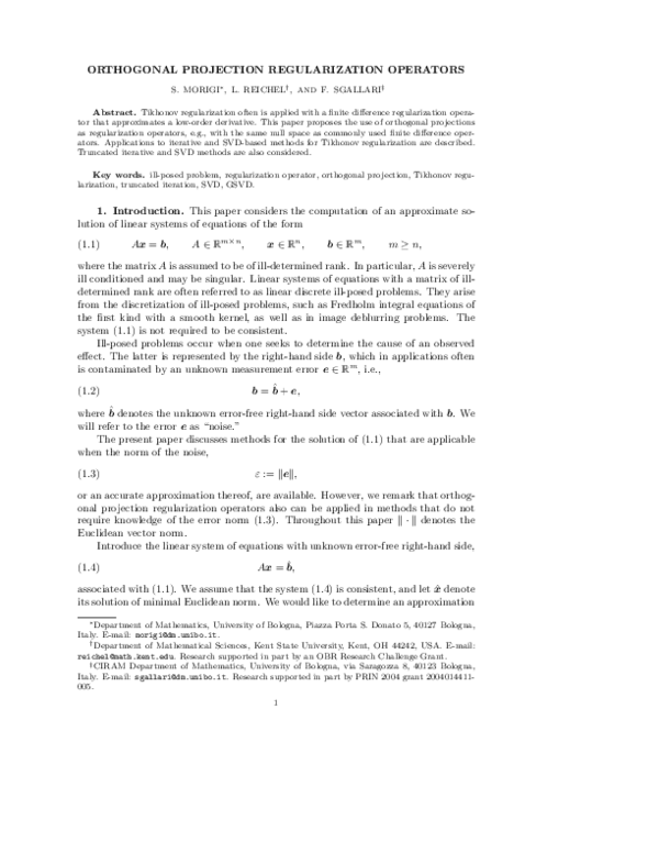 (PDF) Orthogonal projection regularization operators
