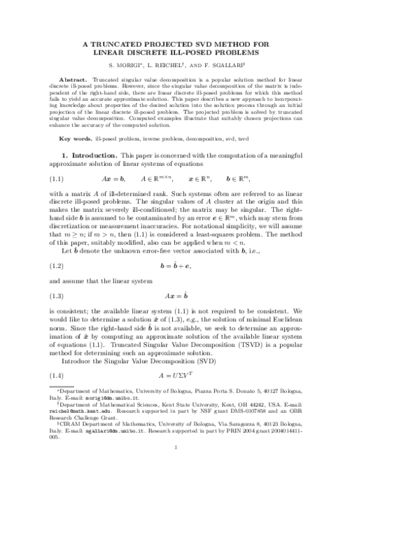 Pdf A Truncated Projected Svd Method For Linear Discrete Ill Posed Problems