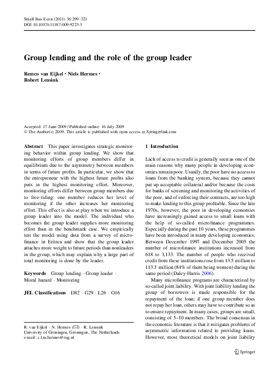 (PDF) Group lending and the role of the group leader