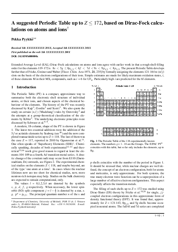 (PDF) A suggested periodic table up to Z≤ 172, based on Dirac–Fock ...