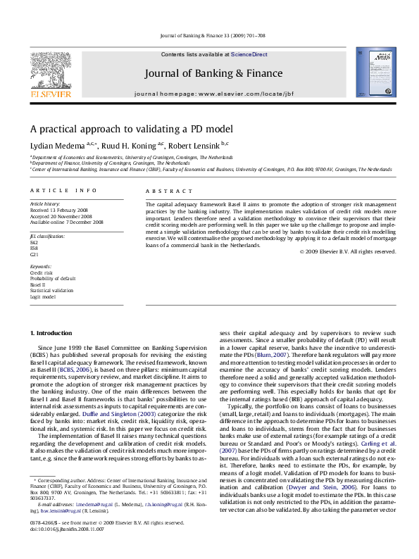 (PDF) A practical approach to validating a PD model