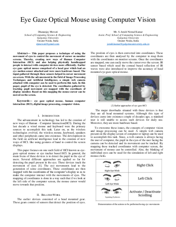 (PDF) Eye Gaze Optical Mouse using Computer Vision