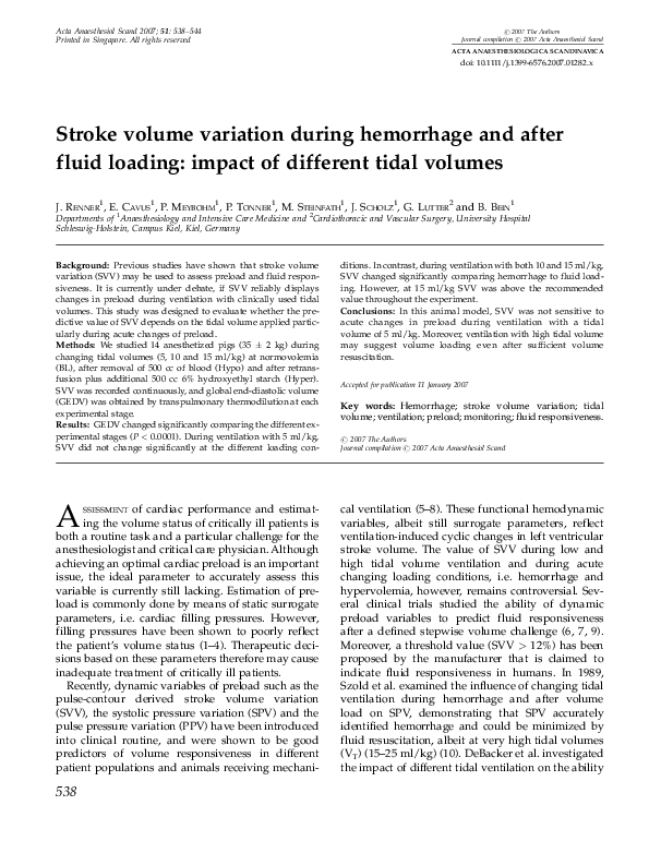 (PDF) Stroke volume variation during hemorrhage and after fluid loading ...