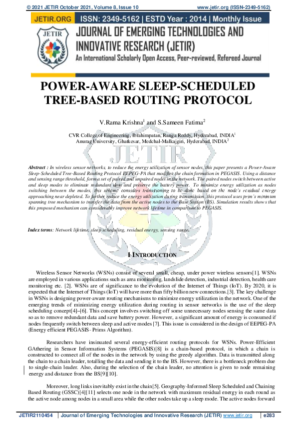 (PDF) POWER-AWARE SLEEP-SCHEDULED TREE-BASED ROUTING PROTOCOL