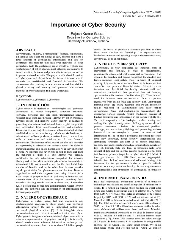 (PDF) Importance of Cyber Security