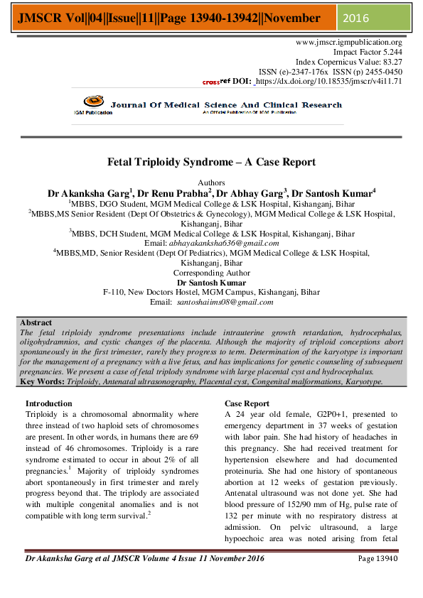 (PDF) Fetal Triploidy Syndrome – A Case Report