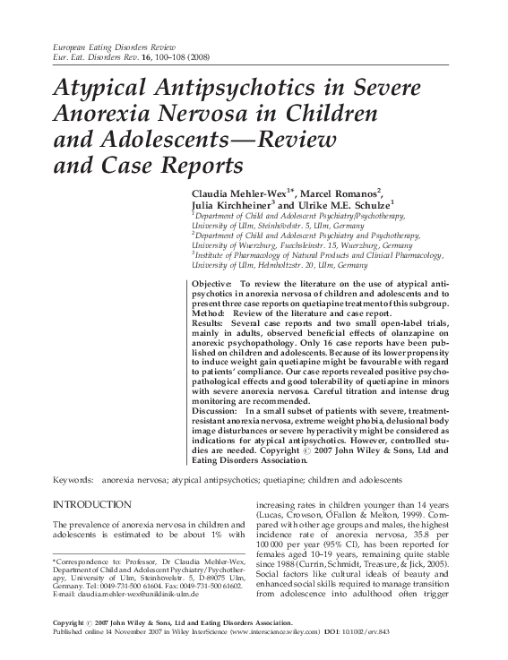 (PDF) Atypical antipsychotics in severe anorexia nervosa in children ...