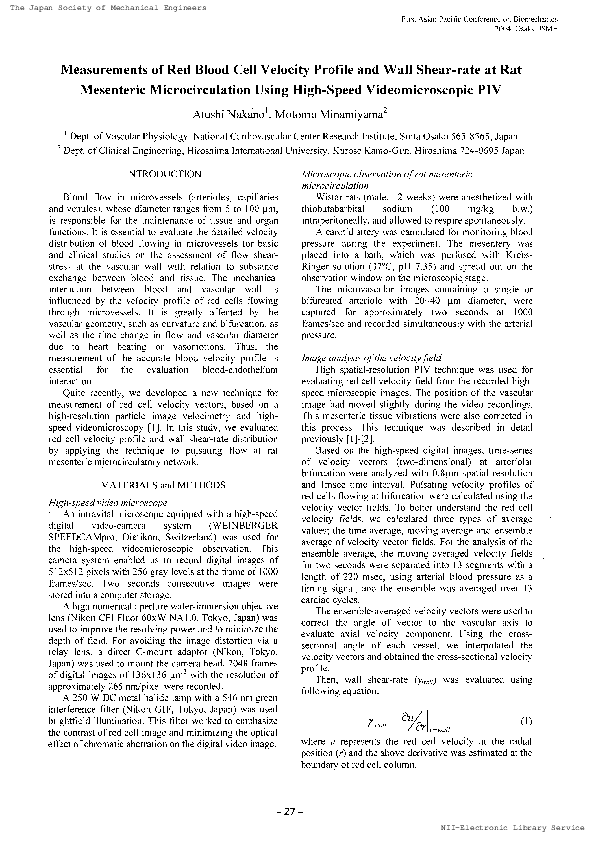 (PDF) Measurements of Red Blood Cell Velocity Profile and Wall Shear ...