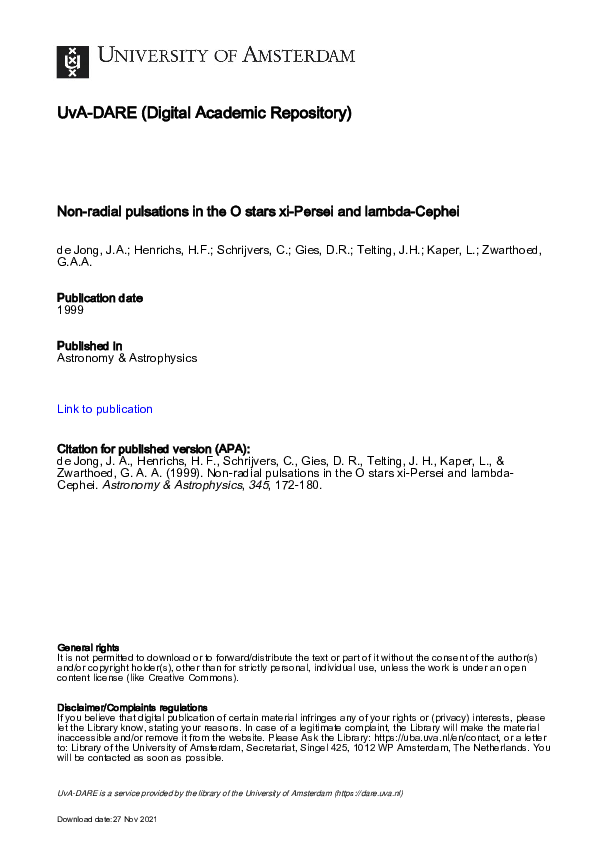 (PDF) Non-radial pulsations in the O stars XI Persei and lambda Cephei