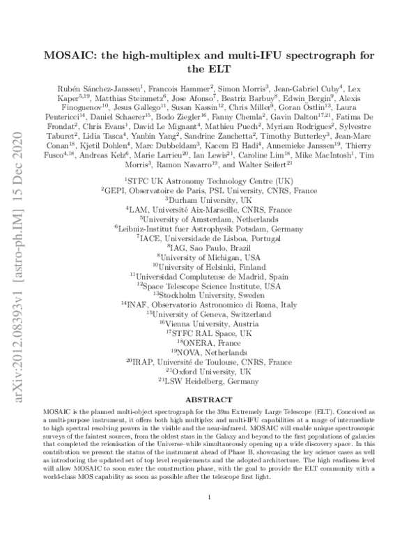 (PDF) MOSAIC: the high-multiplex and multi-IFU spectrograph for the ELT