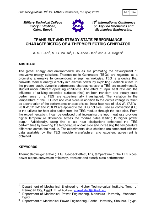 Pdf Transient And Steady State Performance Characteristics Of A
