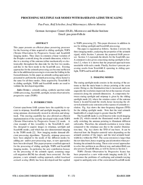 Pdf Processing Multiple Sar Modes With Baseband Azimuth Scaling