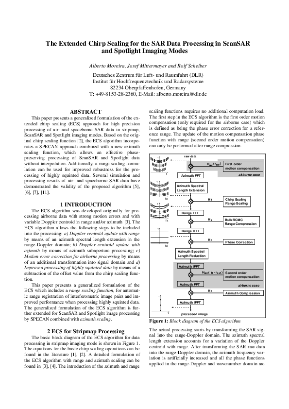 (PDF) Extended chirp scaling SAR data processing in stripmap, ScanSAR and spotlight imaging modes