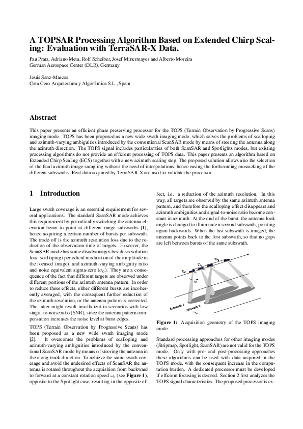 (PDF) A TOPSAR processing algorithm based on extended chirp scaling: evaluation with TerraSAR-X data