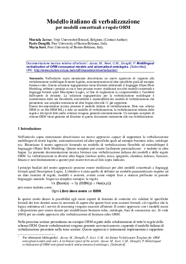 (PDF) Modello italiano di verbalizzazione