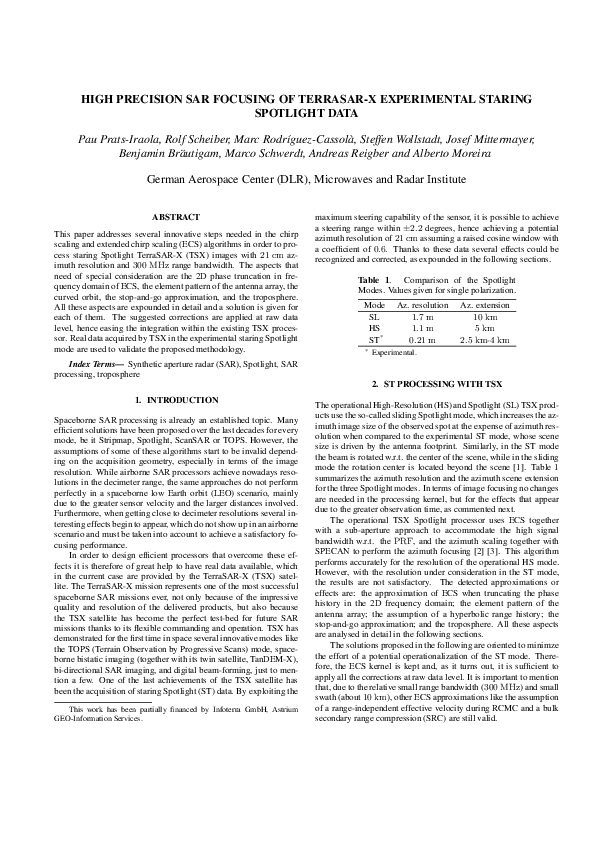 (PDF) High precision SAR focusing of TerraSAR-X experimental staring spotlight data