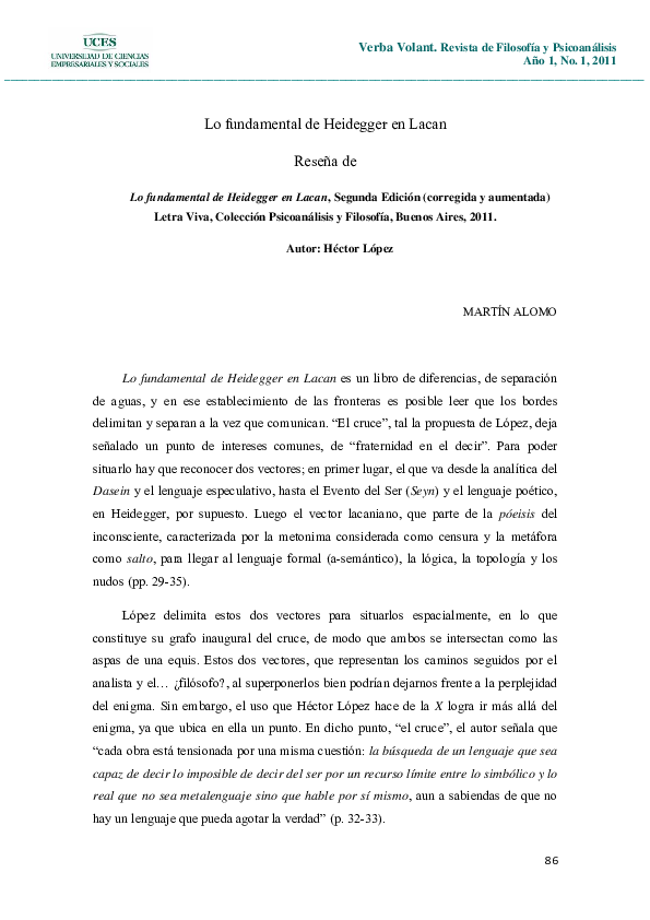 (PDF) Lo fundamental de Heidegger en Lacan, de Héctor López