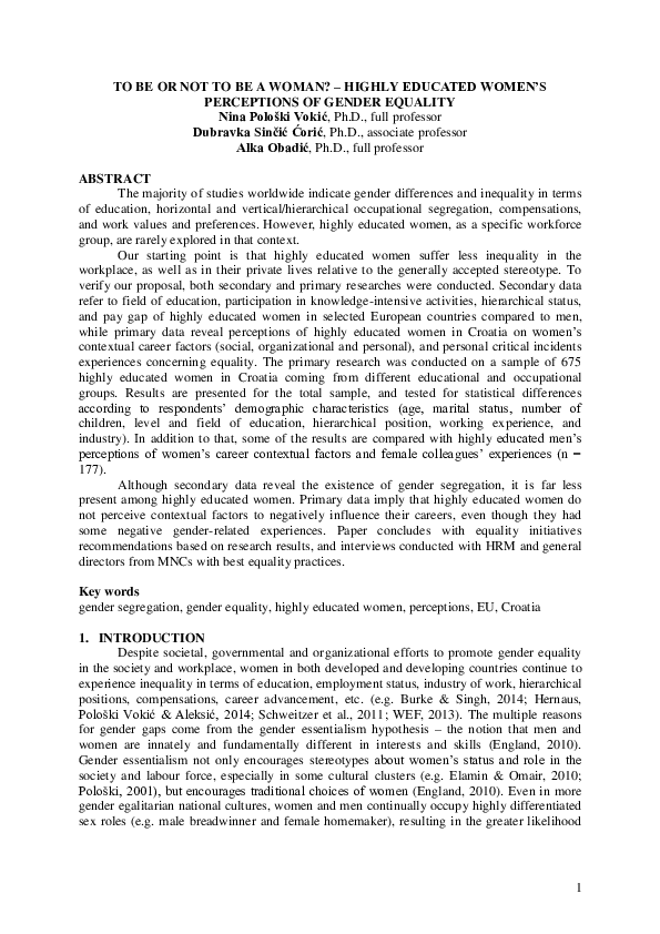 (PDF) 1 to Be or Not to Be a Woman? – Highly Educated Women’s ...