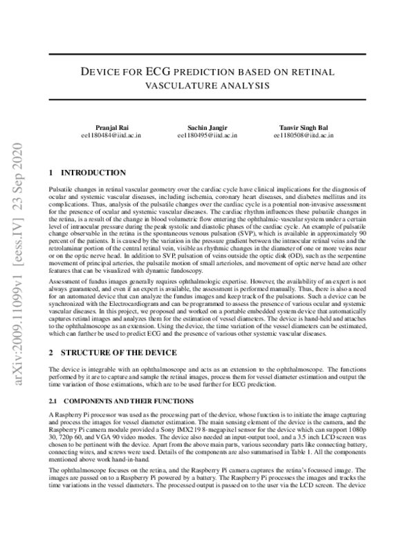 (PDF) Device for ECG prediction based on retinal vasculature analysis
