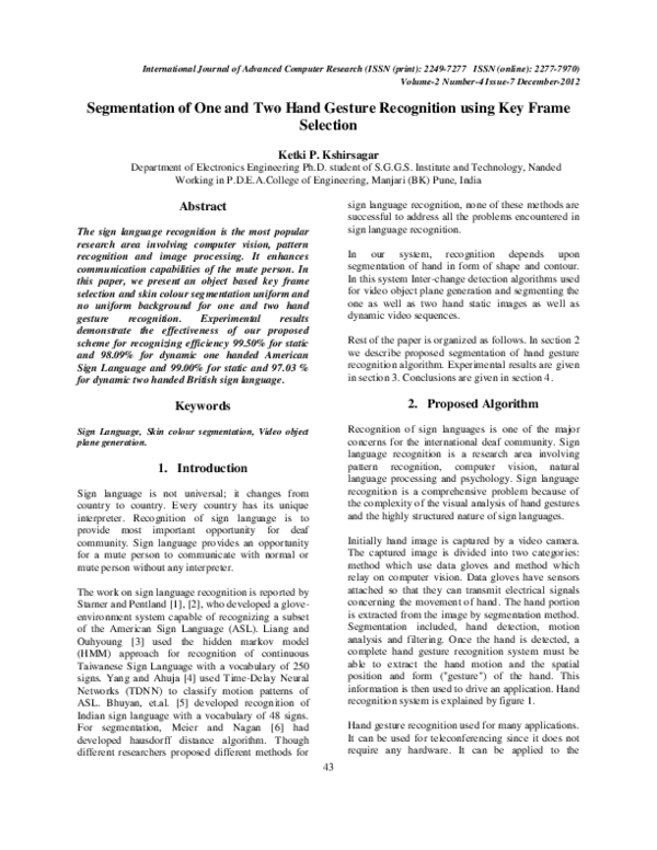 Pdf Key Frame Selection For Hand Gesture Recognition