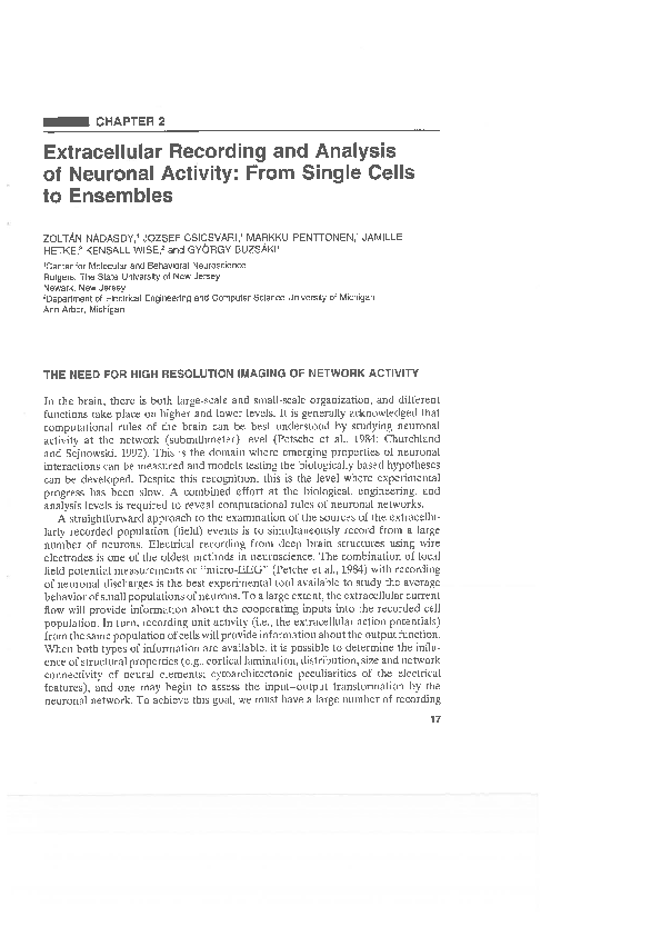 (PDF) Extracellular recording and analysis of neuronal activity: from ...