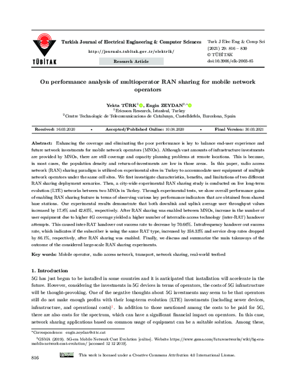 (PDF) On performance analysis of multioperator RAN sharing for mobile ...