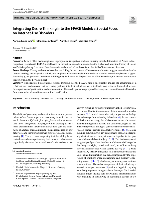 (PDF) Integrating Desire Thinking into the I-PACE Model: a Special ...