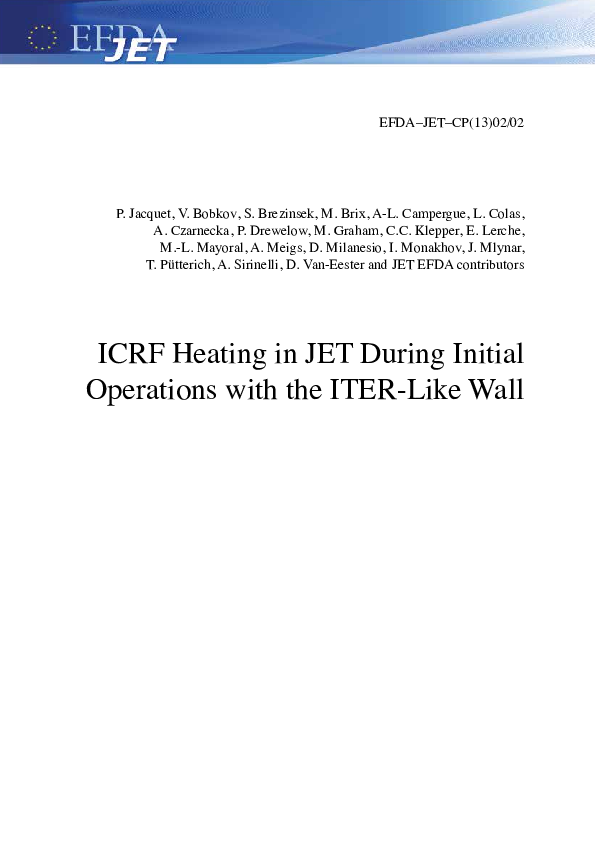 (PDF) ICRF heating in JET during initial operations with the ITER-like wall