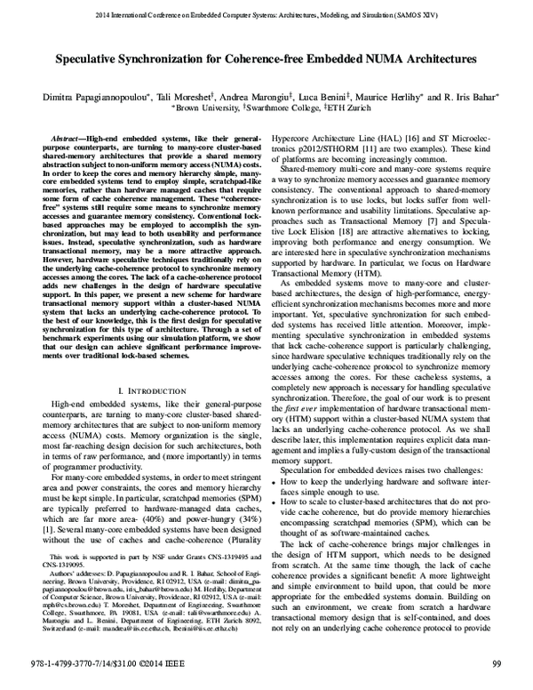 (PDF) Speculative synchronization for coherence-free embedded NUMA architectures