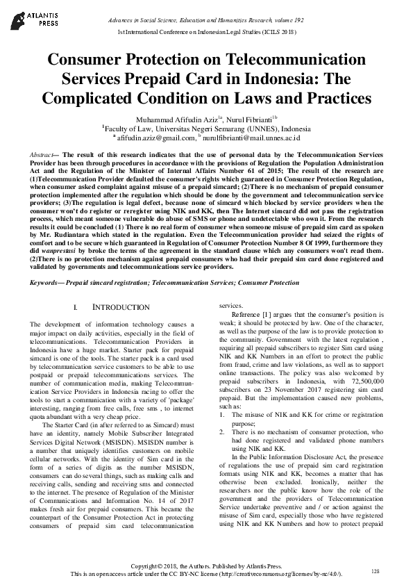 (PDF) Consumer Protection on Telecommunication Services Prepaid Card in ...