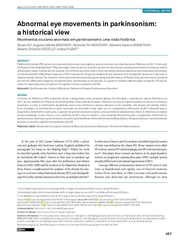 (PDF) Abnormal eye movements in parkinsonism: a historical view