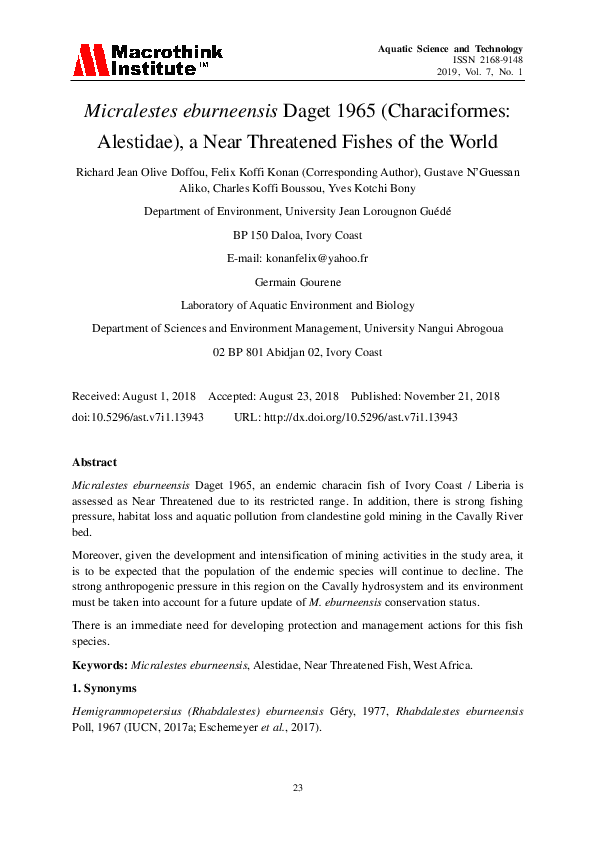 (PDF) Micralestes eburneensis Daget 1965 (Characiformes: Alestidae), a ...