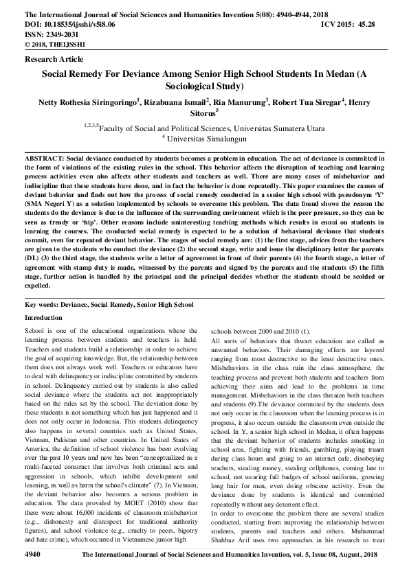 (PDF) Social Remedy For Deviance Among Senior High School Students In ...