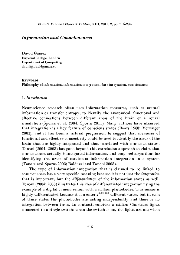 (PDF) Information and Consciousness