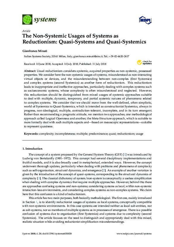 (PDF) The Non-Systemic Usages of Systems as Reductionism: Quasi-Systems ...