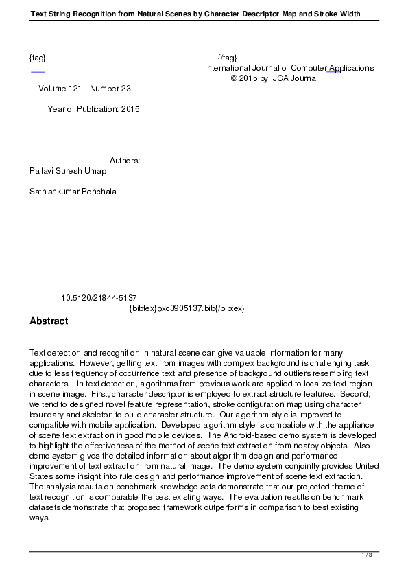 Pdf Text String Recognition From Natural Scenes By Character Descriptor Map And Stroke Width
