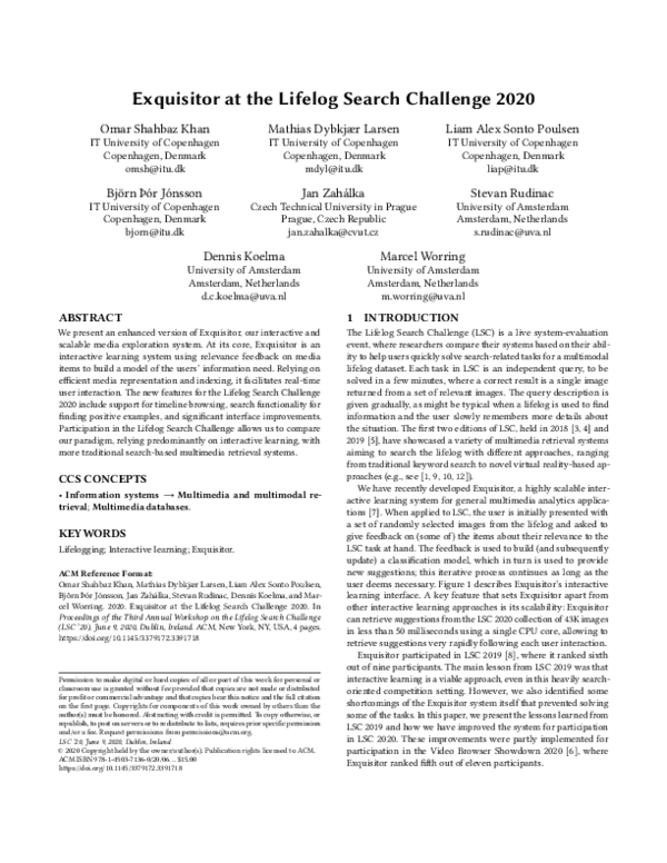 (PDF) Exquisitor at the Lifelog Search Challenge 2020