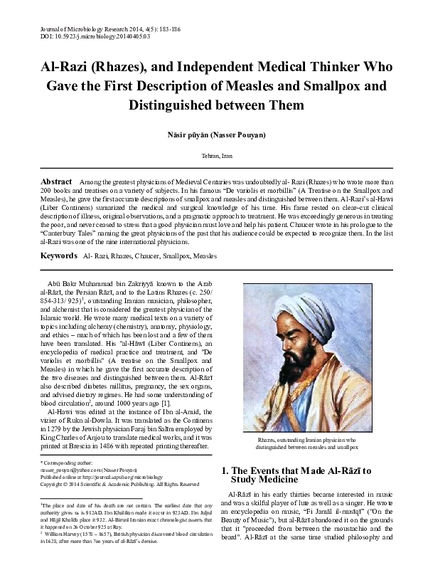 (PDF) Al-Razi (Rhazes), and Independent Medical Thinker Who Gave the ...