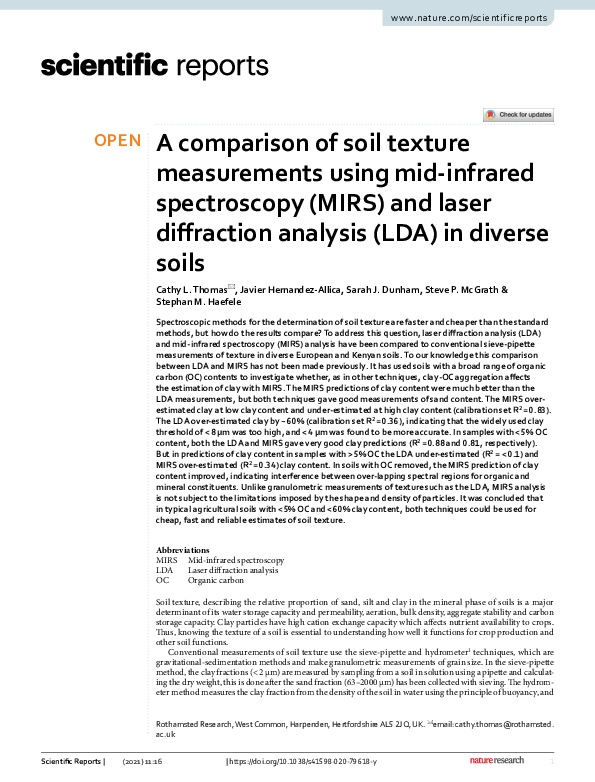 (PDF) A comparison of soil texture measurements using mid-infrared ...