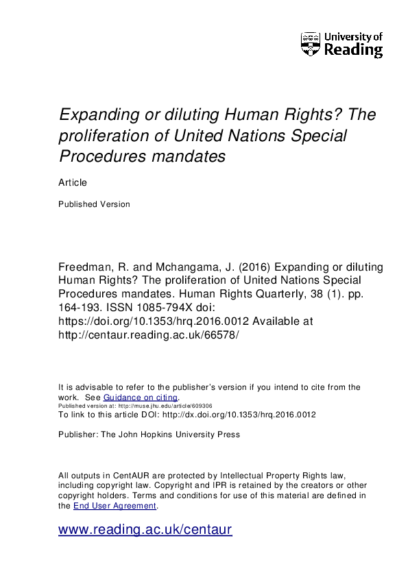 (PDF) Expanding or Diluting Human Rights?: The Proliferation of United ...