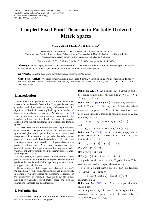 Pdf Coupled Fixed Point Theorem In Partially Ordered Metric Spaces