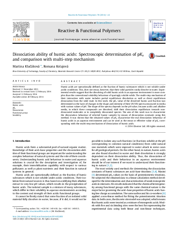 (PDF) Dissociation ability of humic acids: Spectroscopic determination ...