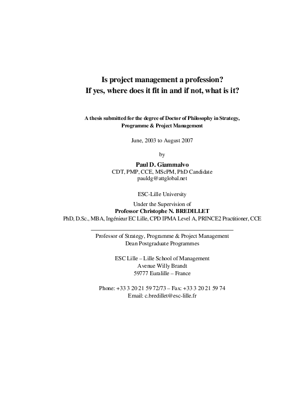 (PDF) Is Project Management a Profession? And if not, what is it? PhD ...