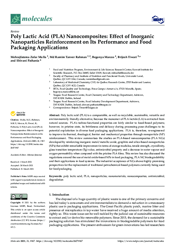 (PDF) Poly Lactic Acid (PLA) Nanocomposites: Effect of Inorganic ...