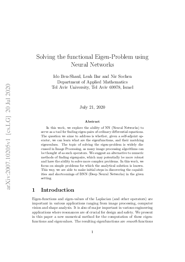 (PDF) Solving the functional Eigen-Problem using Neural Networks